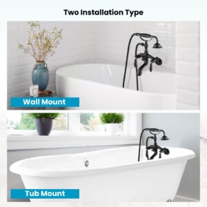 gotonovo Matte Black Wall Mount 3 3/8 Clawfoot Tub Faucet For Bathtub with Hand Held Shower Sprayer Double Level Handle with Hot and Cold Water Adapter Adjustable Swing Arms