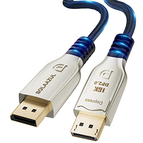 BolAAzuL 8K DisplayPort 2.0 Cable 10ft, 16K DP Cable 2.0 (16K@60Hz 8K@120Hz 4K@240Hz 165Hz 144Hz GSync/FreeSync) Video/Monitor Cable Braided Displayport to Display Port with Metal Shell for Gaming TV