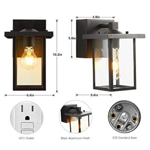 OUPAVOCS Outdoor Lights with GFCI Outlet, Black Front Porch Lights, Exterior Light Fixture with Outlet, Waterproof Outdoor Wall Sconce Wall Mount, Outside Lights for House Garage, Patio, 2 Packs