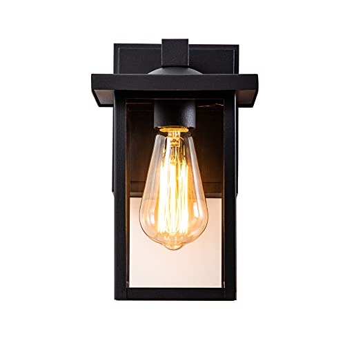 OUPAVOCS Outdoor Lights with GFCI Outlet, Black Front Porch Lights, Exterior Light Fixture with Outlet, Waterproof Outdoor Wall Sconce Wall Mount, Outside Lights for House Garage, Patio, 2 Packs