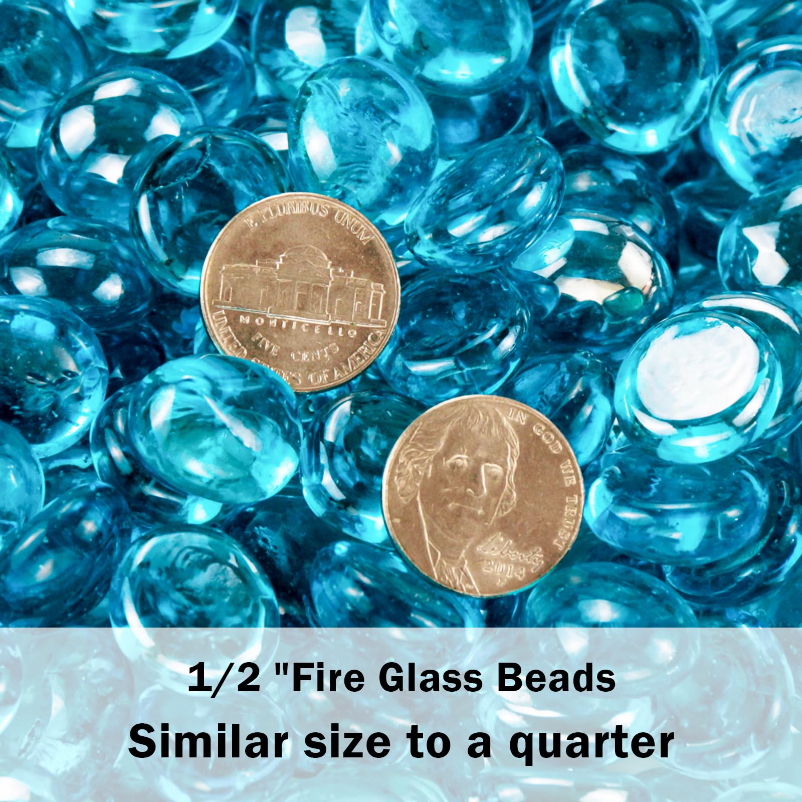 GRISUN 1/2 Inch Caribbean Blue Fire Glass Beads for Fire Pit, 20 Pounds Round Glass Rocks Teal for Natural or Propane Fireplace, Fire Pit Round Glass Safe for Outdoors and Indoors Fire Pit Glass