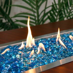 GRISUN 1/2 Inch Caribbean Blue Fire Glass Beads for Fire Pit, 20 Pounds Round Glass Rocks Teal for Natural or Propane Fireplace, Fire Pit Round Glass Safe for Outdoors and Indoors Fire Pit Glass