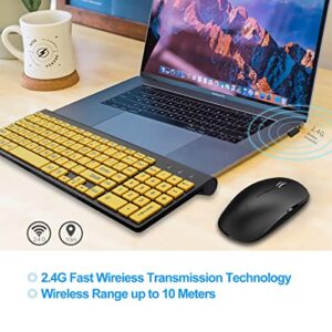 HXMJ-Wireless Large Print Keyboard and Mouse Combo with USB Receiver for Seniors and Visually Impaired Low Vision Individuals-Yellow