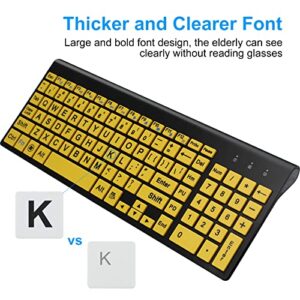 HXMJ-Wireless Large Print Keyboard and Mouse Combo with USB Receiver for Seniors and Visually Impaired Low Vision Individuals-Yellow