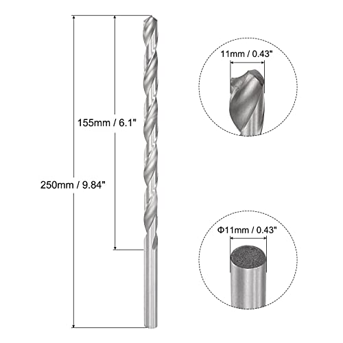 uxcell 11mm Twist Drill Bits, High-Speed Steel Straight Shank Extra Long Drill Bit 250mm Length for Wood Plastic Aluminum