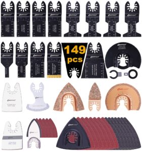 oscillating tool blades, 149-piece craftforce oscillating saw blades universal multitool blades accessories kit, fit dewalt dremel milwaukee ryobi makita ridgid porter cable craftsman rockwell fein