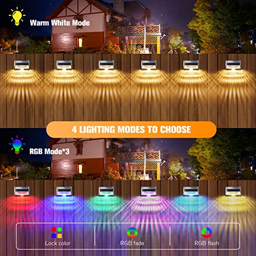 Aulanto Solar Fence Lights, 8 Pack Waterproof Fence Solar Lights with RGB & Warm White Mode, 2 Lighting Effect Decorative Garden Lights with Auto On/Off, Perfect for Fence, Backyard, Garden, Patio.