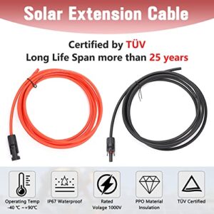 PRECIHW Solar Panel Extension Cable, 10AWG (6mm²) Solar Extension Cable Wire (10FT Red + 10FT Black), PV Extension Cable Wire