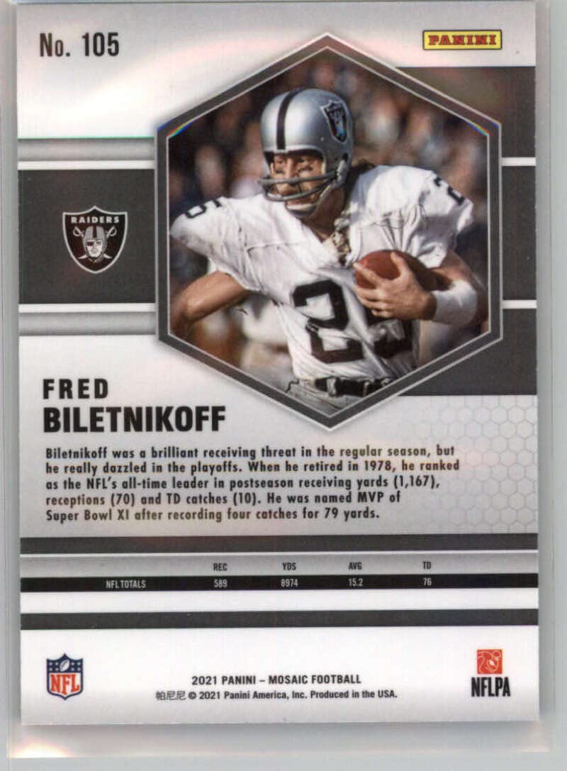 2021 Panini Mosaic #105 Fred Biletnikoff Oakland Raiders NFL Football Trading Card