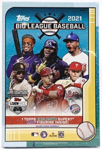 2021 topps big league baseball collector box (5 packs/10 cards, 1 mlb figurine)