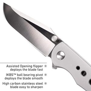 CRKT Oxcart EDC Folding Pocket Knife: Assisted Open Everyday Carry, Plain Edge, Frame Lock, Stainless Steel Handle 6135