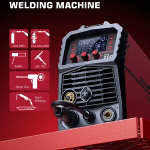 ARCCAPTAIN MIG Welder, 200Amp 6 in 1 Gas MIG/Gasless Flux Core MIG/Stick/Lift TIG/Spot welding/Spool Gun 110V/200V Aluminum Multi Process Welding Machine with LED Digital Display, Burn Back Adjustment