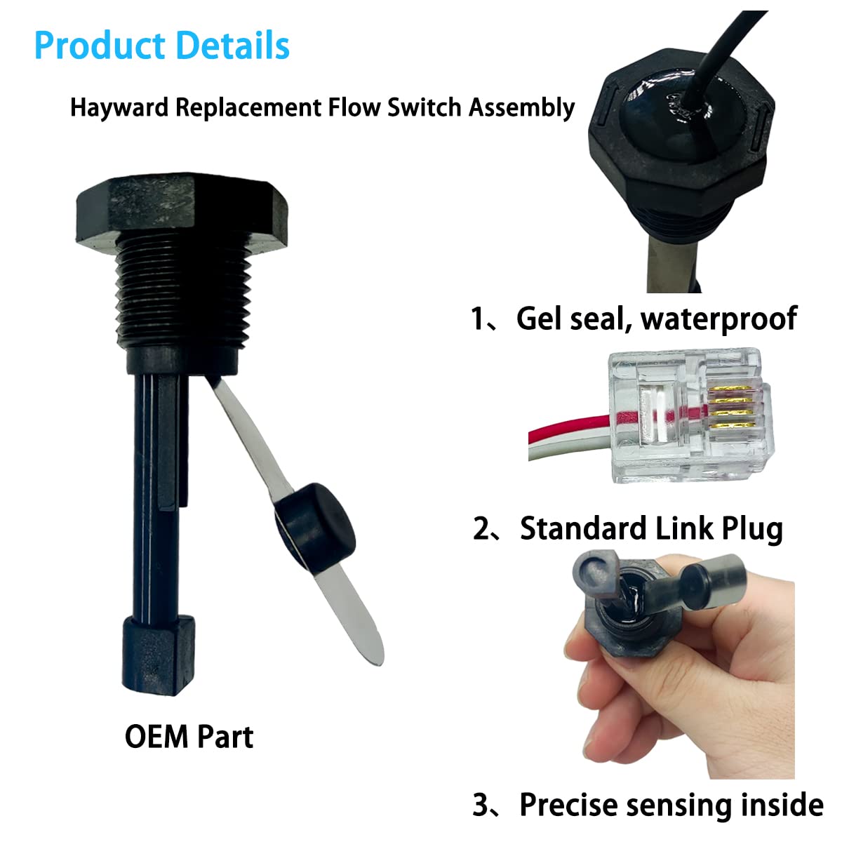 Nexjy GLX-FLO-RP Flow Switch for Hayward Salt Systems - Pool Flow Sensor Fit for All Hayward Goldline & Aqua Salt Chlorine Generators, Metal Induction Structure, 15-Feet Cable, 15 Year Warranty