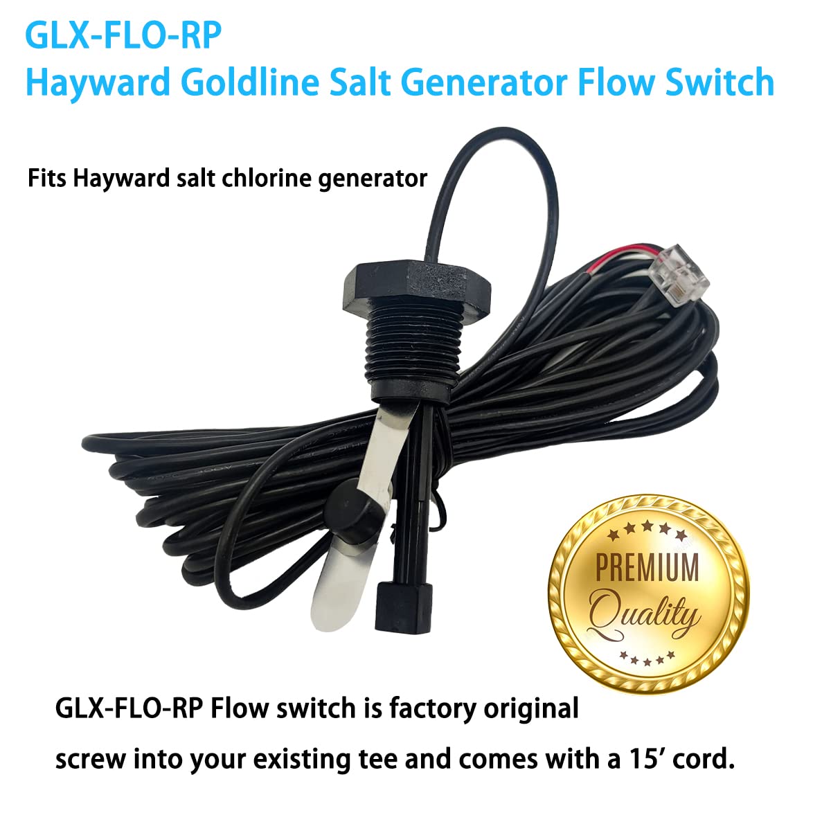 Nexjy GLX-FLO-RP Flow Switch for Hayward Salt Systems - Pool Flow Sensor Fit for All Hayward Goldline & Aqua Salt Chlorine Generators, Metal Induction Structure, 15-Feet Cable, 15 Year Warranty