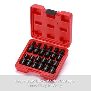 CASOMAN 1/4-Inch Drive Shallow Universal Impact Socket Set, Metric, 12 Pieces Set, 5mm to 15mm, 6-Point, Cr-Mo, Swivel Socket