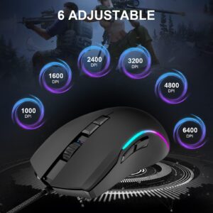 Gaming Keyboard and Mouse Combo with Mouse Pad, RaceGT 3 in 1 Gaming Wired Keyboard RGB Backlit, 7 Button 6400DPI Wired Gaming Mouse, PC Accessories Compatible for Computer PC Laptop