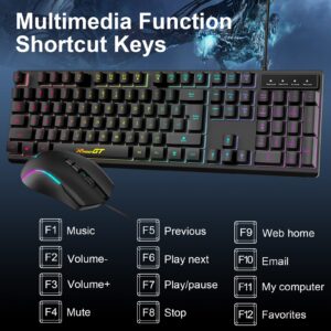 Gaming Keyboard and Mouse Combo with Mouse Pad, RaceGT 3 in 1 Gaming Wired Keyboard RGB Backlit, 7 Button 6400DPI Wired Gaming Mouse, PC Accessories Compatible for Computer PC Laptop