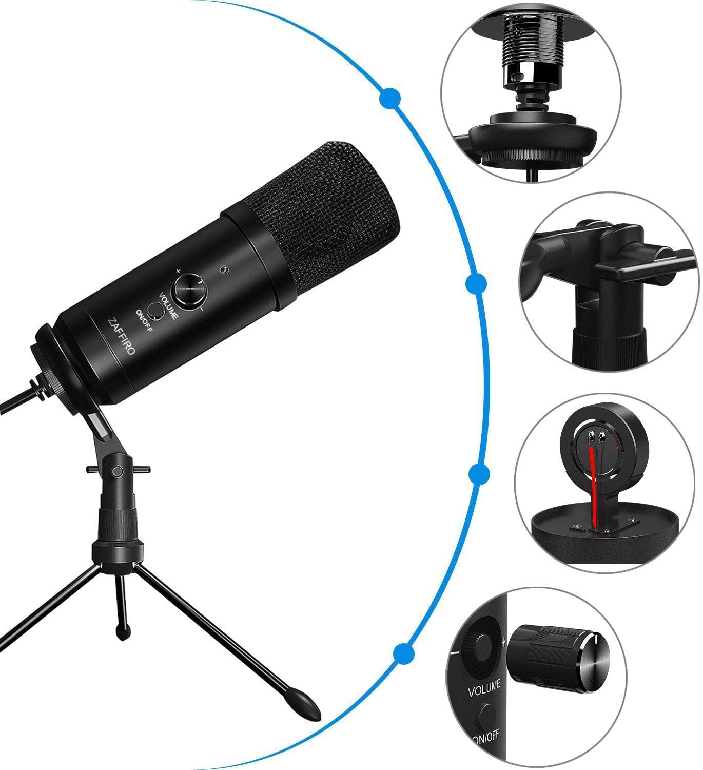 Z ZAFFIRO USB Microphone, Adjustable Microphone, Condenser Microphone for Computer Recording Vocals, Dubbing, Streaming Broadcast and YouTube Video, Conference Microphone