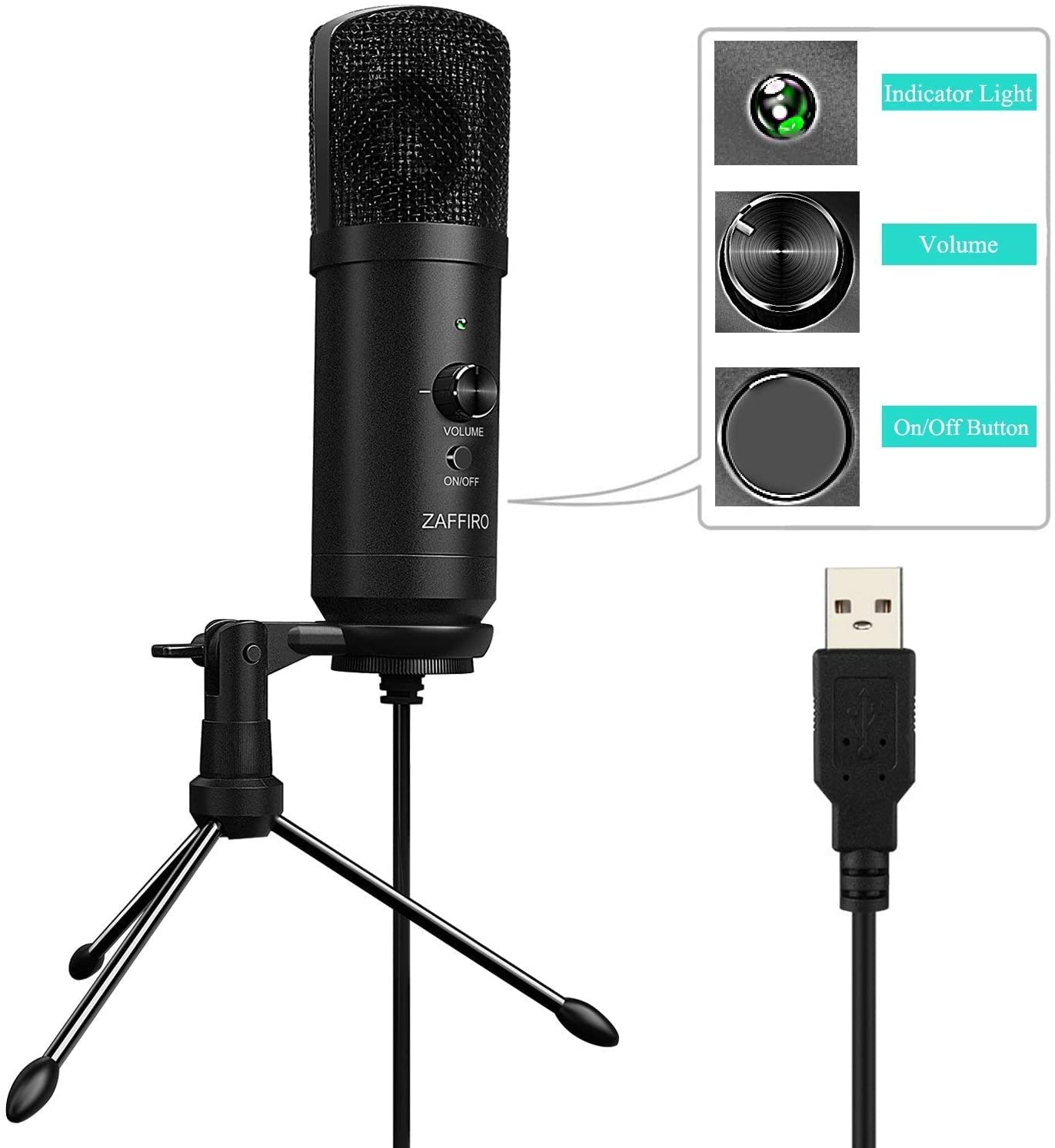 Z ZAFFIRO USB Microphone, Adjustable Microphone, Condenser Microphone for Computer Recording Vocals, Dubbing, Streaming Broadcast and YouTube Video, Conference Microphone