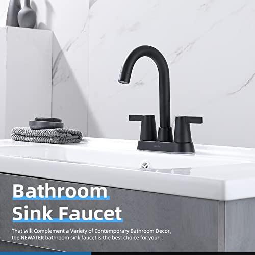 NEWATER 2-Handle Matte Black Bathroom Faucet 4-Inch Centerset 2-3 Hole Black Bathroom Sink Faucet，Lavatory Sink Faucet with Pop-Up Drain Assembly and Faucet Supply Lines