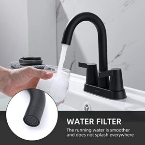 NEWATER 2-Handle Matte Black Bathroom Faucet 4-Inch Centerset 2-3 Hole Black Bathroom Sink Faucet，Lavatory Sink Faucet with Pop-Up Drain Assembly and Faucet Supply Lines