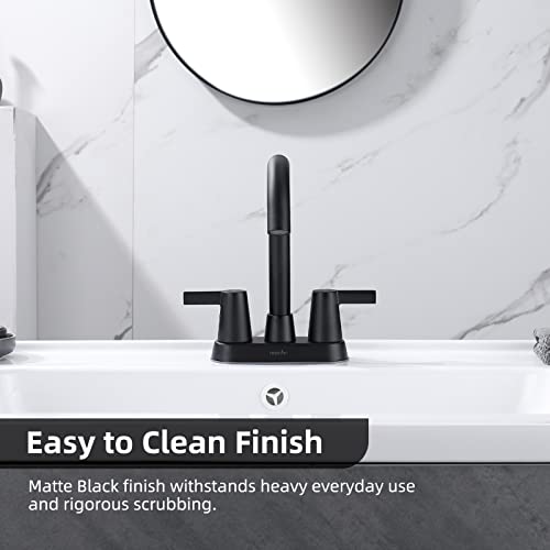 NEWATER 2-Handle Matte Black Bathroom Faucet 4-Inch Centerset 2-3 Hole Black Bathroom Sink Faucet，Lavatory Sink Faucet with Pop-Up Drain Assembly and Faucet Supply Lines