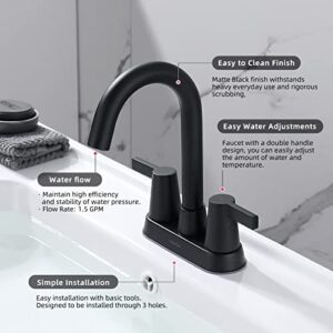 NEWATER 2-Handle Matte Black Bathroom Faucet 4-Inch Centerset 2-3 Hole Black Bathroom Sink Faucet，Lavatory Sink Faucet with Pop-Up Drain Assembly and Faucet Supply Lines