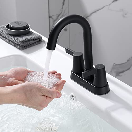 NEWATER 2-Handle Matte Black Bathroom Faucet 4-Inch Centerset 2-3 Hole Black Bathroom Sink Faucet，Lavatory Sink Faucet with Pop-Up Drain Assembly and Faucet Supply Lines