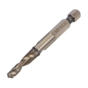 uxcell combination drill and tap bit, 1/4" hex shank m6 x 1 metric titanium coated high speed steel 6542 spiral flute drilling tapping tool