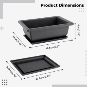 Bonsai Pot 6.5 Inches, 6 Packs Rectangle Bonzai Training Pots with Drainage Trays, Plastic Flower Pot Humidity Trays, Square Potted Planter Pot for Living Room, Office, Yard, Garden, Indoor, Balcony