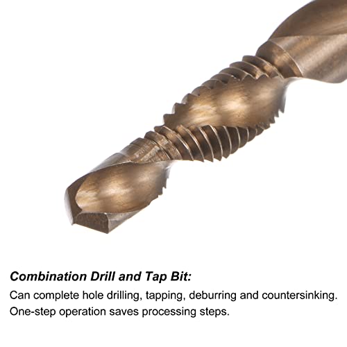 uxcell Combination Drill and Tap Bit, 1/4" Hex Shank M6 x 1 Metric Uncoated M35 Cobalt High Speed Steel Spiral Flute Drilling Tapping Tool