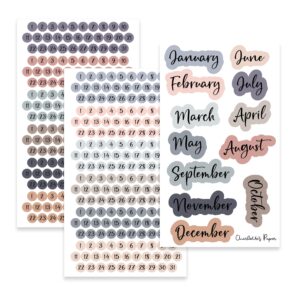 date dots 12 months, small number stickers, months stickers for planners, journal stickers for planning, dreamy boho multicolor (black font)