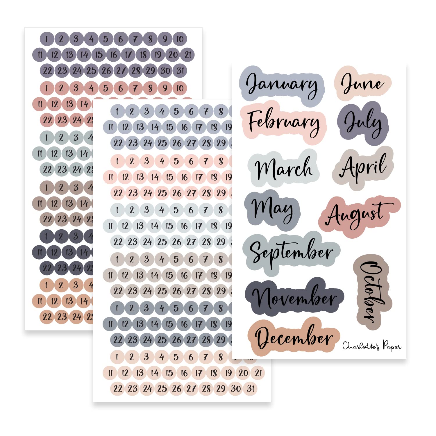 Date Dots 12 Months, Small Number Stickers, Months Stickers for Planners, Journal stickers for planning, Dreamy Boho Multicolor (Black Font)