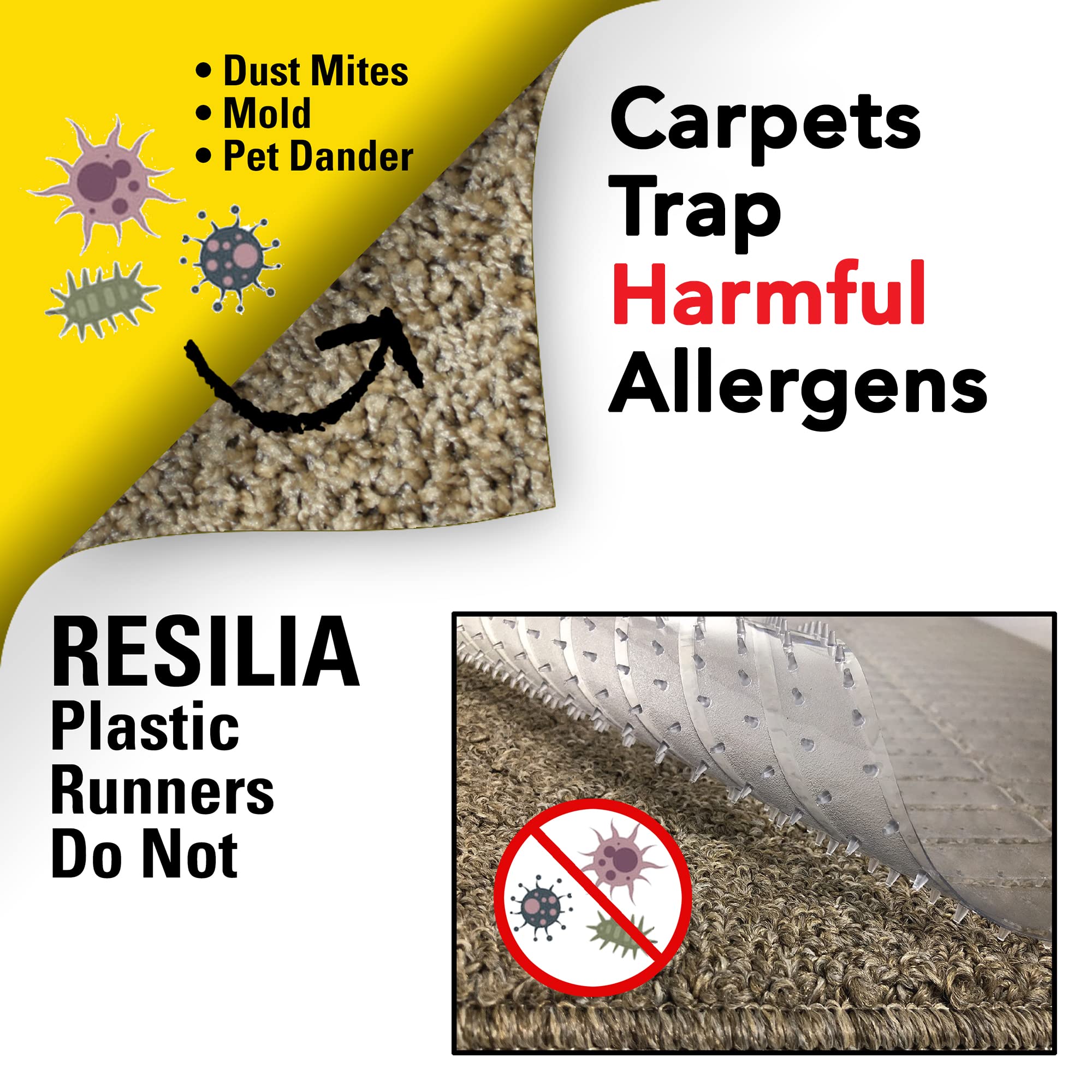 Resilia Industrial-Grade Floor Protector for Deep Pile Carpet with Crosshatch Pattern, Clear, Easy-to-Clean Plastic Mat, 24 Inches x 6 Feet, for High Traffic and Commercial Use