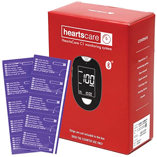 HeartsCare C1 Lactate Testing Kit - 10 Lactate Strips and C1 Lactate Meter Monitoring System - 5 sec Testing time