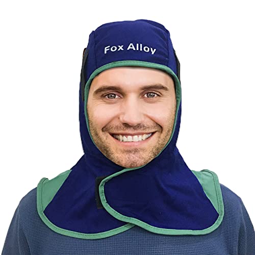 Fox Alloy Blue Canvas Protective Welding Hood Cap with Neck Shoulder Drape Torching Hood Welder Hat Mask for Men & Women