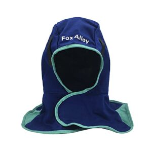 Fox Alloy Blue Canvas Protective Welding Hood Cap with Neck Shoulder Drape Torching Hood Welder Hat Mask for Men & Women