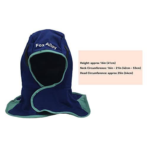 Fox Alloy Blue Canvas Protective Welding Hood Cap with Neck Shoulder Drape Torching Hood Welder Hat Mask for Men & Women