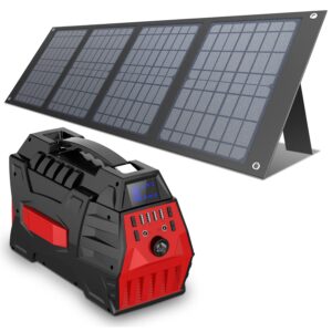 296wh portable power station with 40w solar panel, solar generator outdoor backup battery supply with ac outlet for camping, home emergency, traveling, rv trip