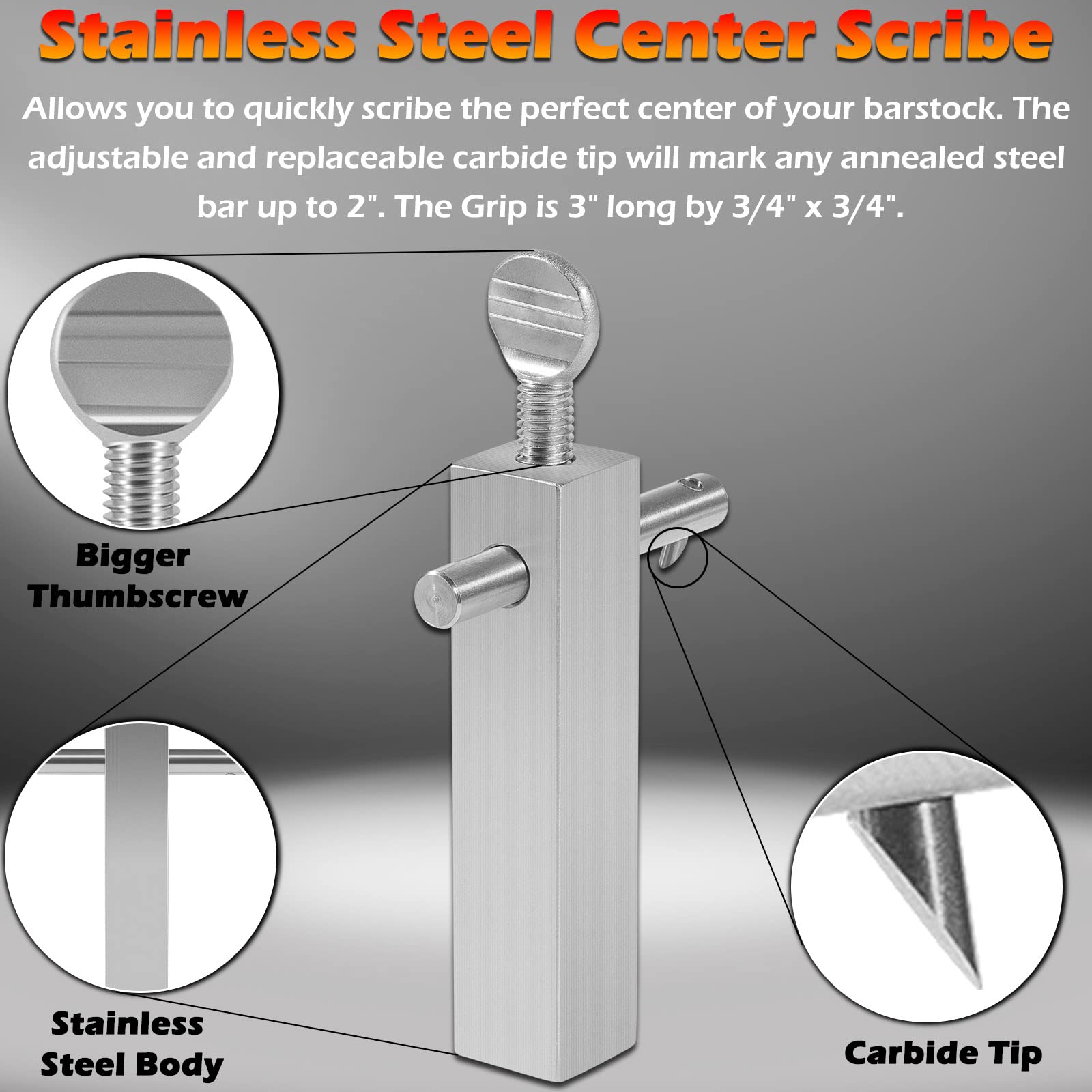 Stainless Steel Knife Maker's Center Scribe with Adjustable Carbide Tip Perfect for Marking Center Lines on Belt Grinder, Blade Making, Custom Knife, Knife Making Equipment, Etc.