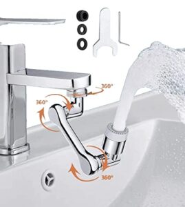 sldhfe universal rotating faucet extender, 1080 big angle degree swivel kitchen sink faucets aerator, splash filter rotatable robotic arm 2 in 1 faucet attachment dual mode