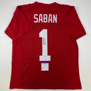 autographed/signed nick saban alabama red college football jersey psa/dna coa