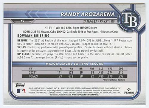 2022 BOWMAN #79 RANDY AROZARENA RAYS BASEBALL MLB