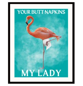 roxbury row flamingo bathroom decor | flamingo decor, decorations, funny bathroom signs, flamingo bathroom poster, pink flamingo gifts for women | teal bathroom decor (8x10 unframed)