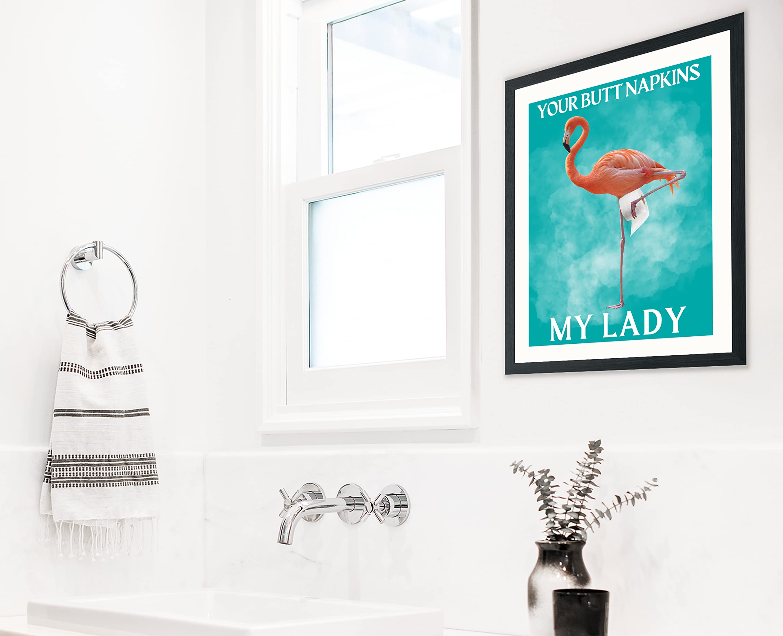 Roxbury Row Flamingo Bathroom Decor | Flamingo Decor, Decorations, Funny Bathroom Signs, Flamingo Bathroom Poster, Pink Flamingo Gifts for Women | Teal Bathroom Decor (8x10 Unframed)