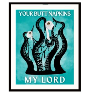 roxbury row kraken bathroom decor | funny teal bathroom decor, octopus bathroom decor, funny bath wall decor for beach house or ocean bathroom decor | beach bathroom decor (8x10 unframed)