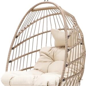 RADIATA Egg Chair Luxury Outdoor Patio Wicker Hanging Swing Egg Chairs with Water Resistant Cushions for Patio Backyard Balcony (Beige,Without Stand)