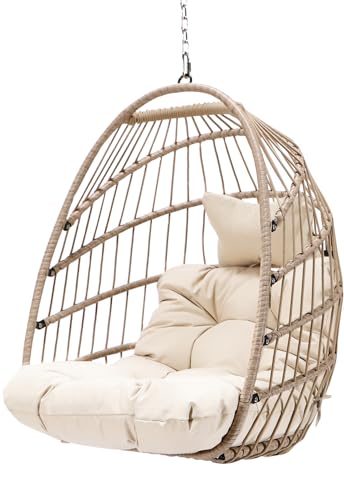 RADIATA Egg Chair Luxury Outdoor Patio Wicker Hanging Swing Egg Chairs with Water Resistant Cushions for Patio Backyard Balcony (Beige,Without Stand)