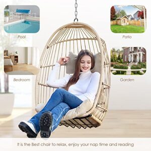 RADIATA Egg Chair Luxury Outdoor Patio Wicker Hanging Swing Egg Chairs with Water Resistant Cushions for Patio Backyard Balcony (Beige,Without Stand)