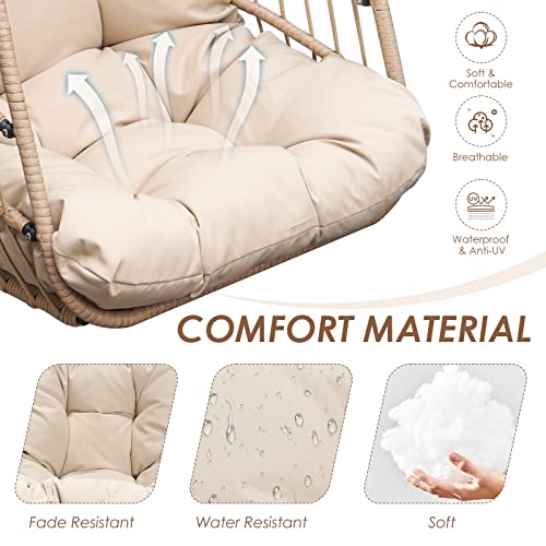 RADIATA Egg Chair Luxury Outdoor Patio Wicker Hanging Swing Egg Chairs with Water Resistant Cushions for Patio Backyard Balcony (Beige,Without Stand)